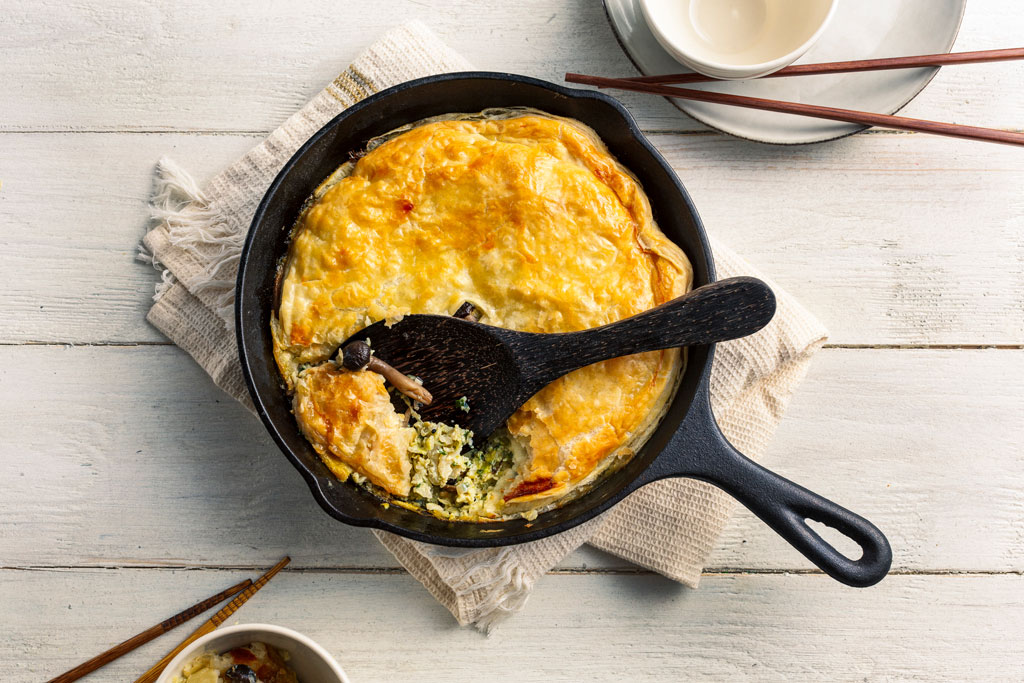 Asian flavoured chicken pot pie - Creapan pancakes